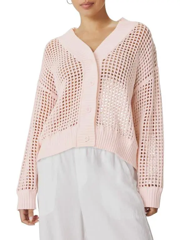 Splendid Camellia Openwork V-neck Cotton-blend Cardigan - Rose Petal Pink