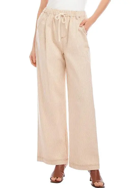 Fifteen Twenty Blythe Stripe Wide Leg Pants - Khaki/cream