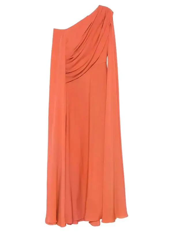 Elie Saab Double Georgette Draped One-shoulder Maxi Dress - Orange