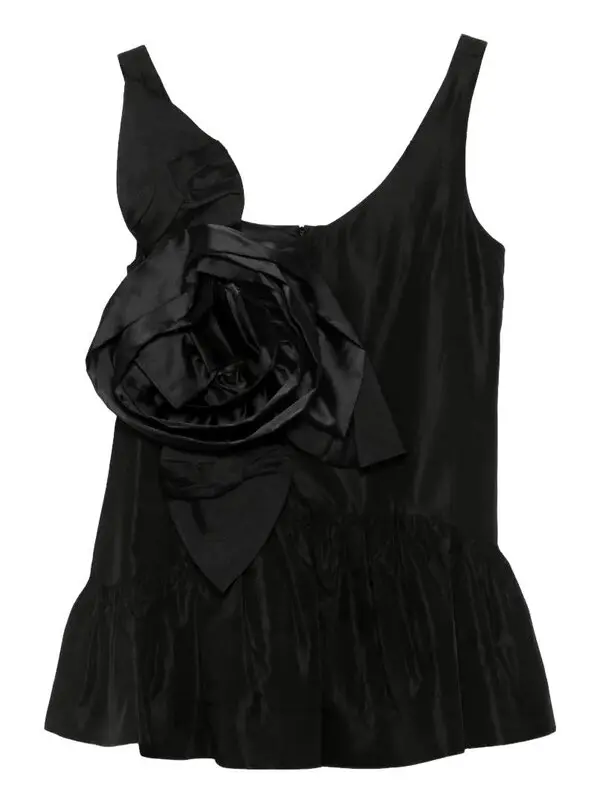 Simone Rocha Floral-appliqué Taffeta Top - Black