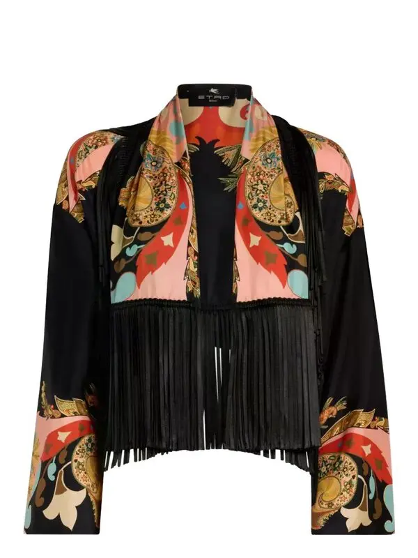 Etro Fringed Printed Silk Jacket - Black
