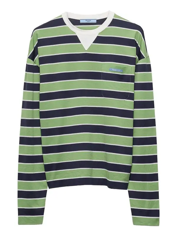 Prada Long-sleeved Striped Lisle Cotton T-shirt - Blue