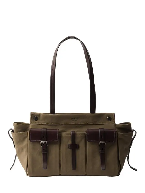 Prada Canvas And Leather Tote Bag - Green