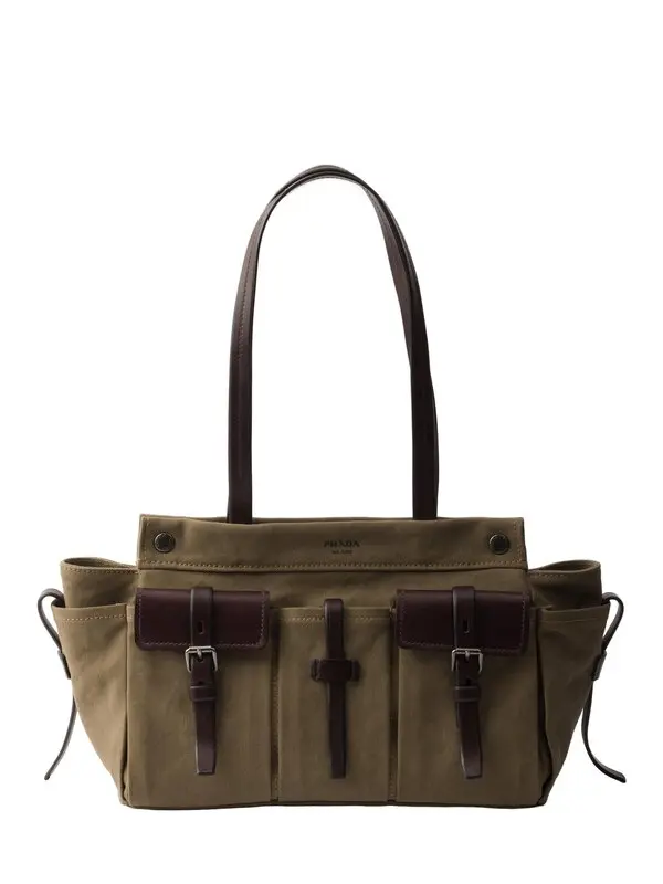 Prada Canvas And Leather Tote Bag - Military Green