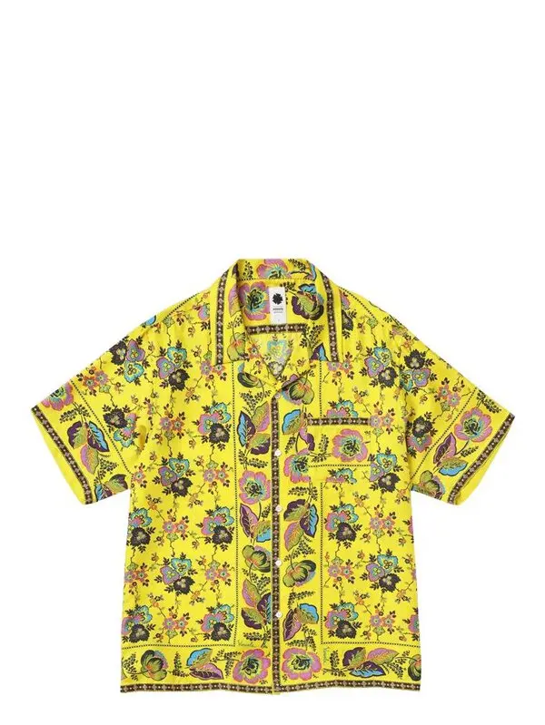 VOWELS Short Sleeve Silk Scarf Shirt - Yellow