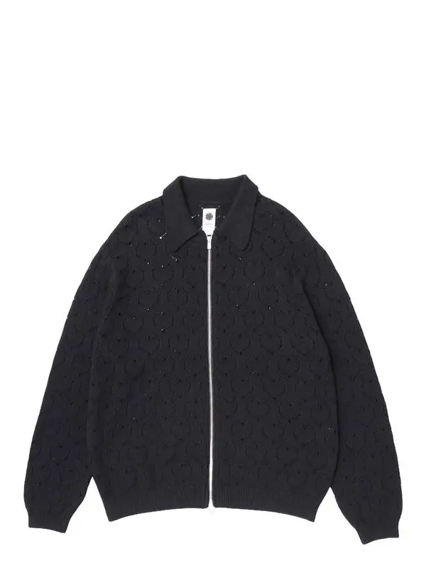 VOWELS Eyelet Knitted Zip-up Sweater - Black