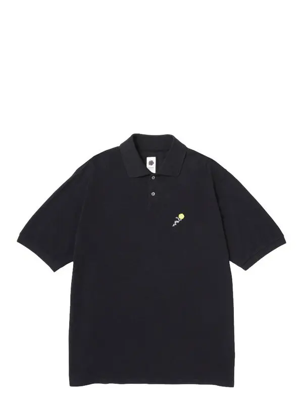 VOWELS Short Sleeve Pique Polo - Black