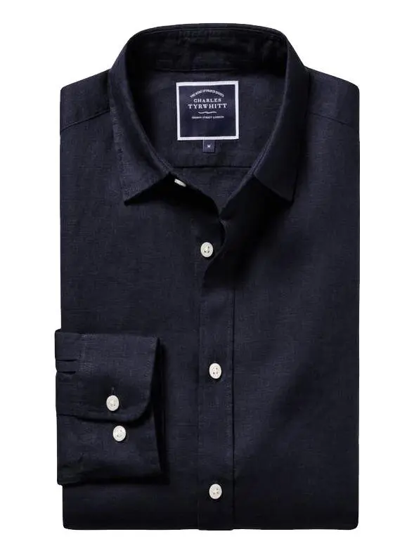 CHARLES TYRWHITT Slim Fit Pure Linen Shirt - Navy