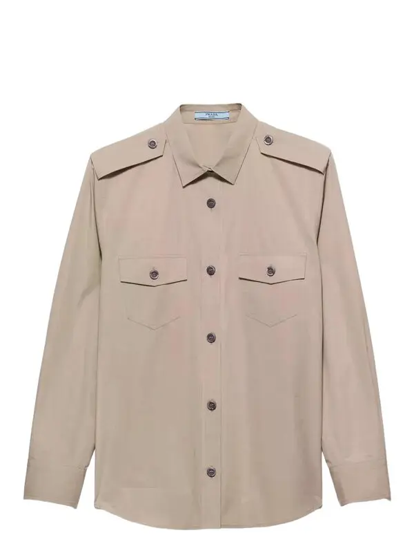 Prada Cotton Poplin Shirt With Classic Collar And Patch Pockets - Neutrals