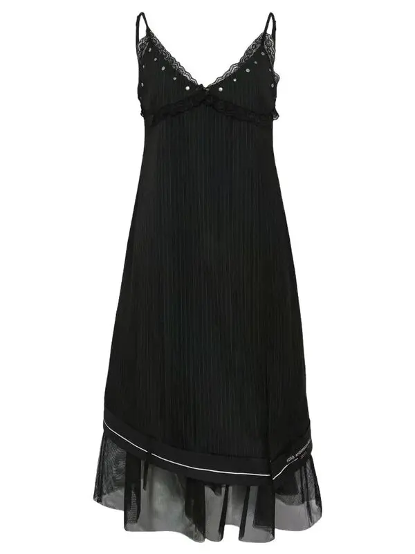 Andersson Bell Lace-detail Pinstripe Midi Dress - Black