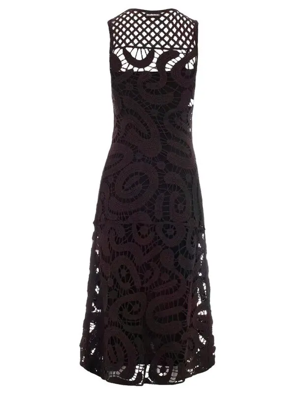 Pinko Sleeveless Crochet Detail Midi Dress - Brown