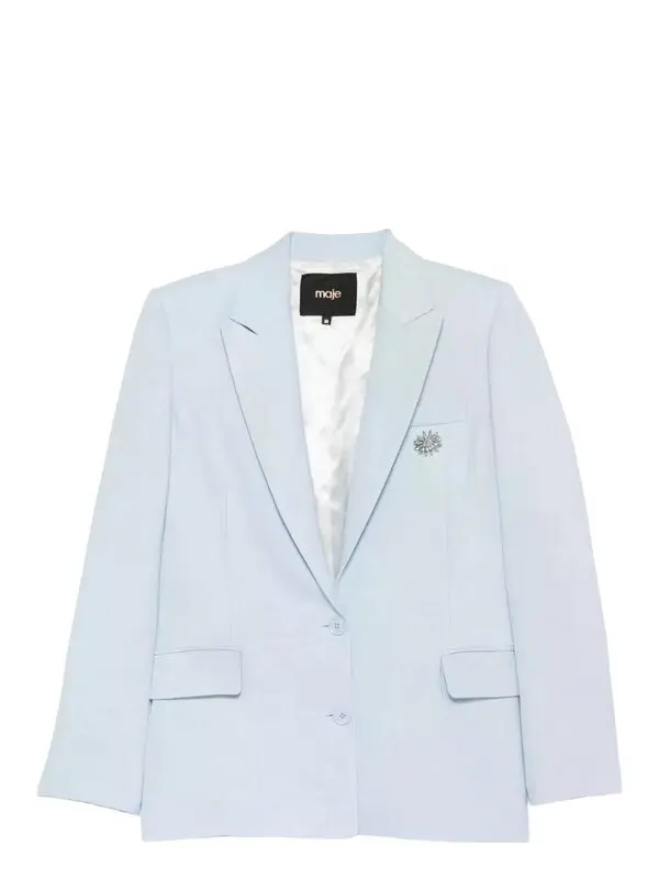 Maje Light Double-breasted Blazer With Removable Brooch - Blue