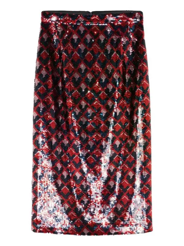 N°21 Sequinned Geometric Woven Skirt - Red