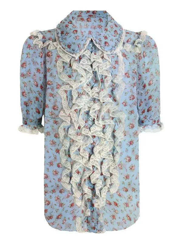Dolce & Gabbana Floral Print Ruffled Top - Blue