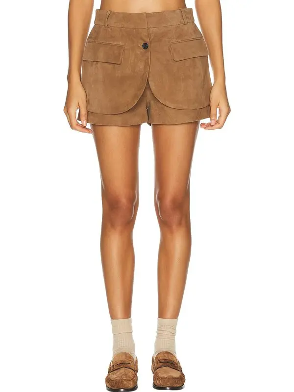 Monse Deconstructed Leather Shorts - Tan