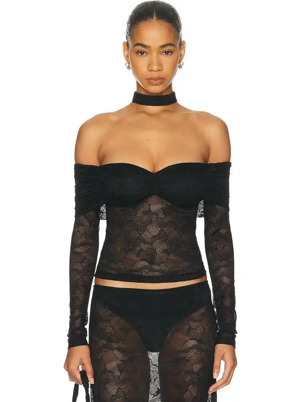 Éliou Lilu Lace Top - Black Hibiscus Lace