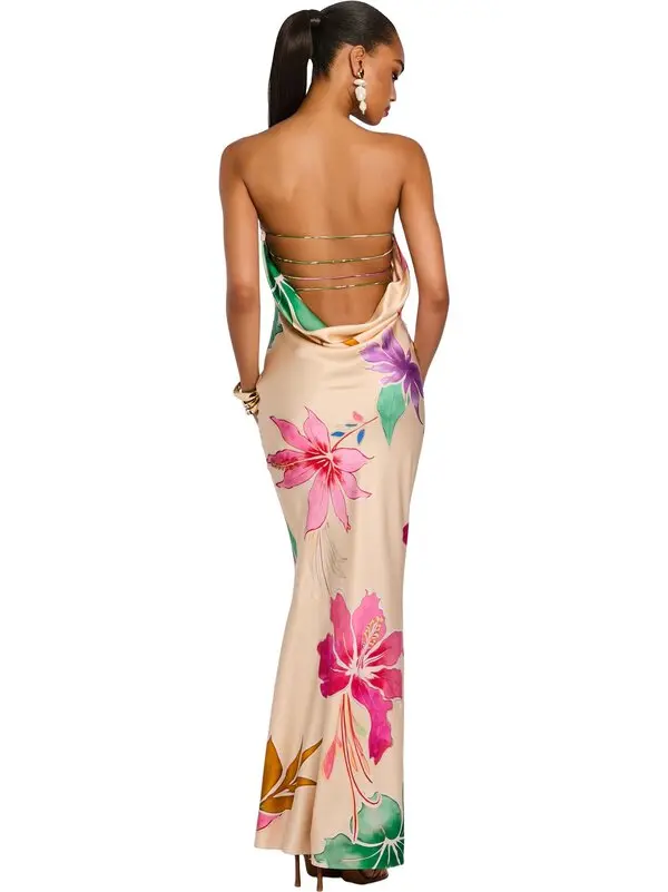 Retrofete Keaton Silk Gown - Ivory Hibiscus Floral