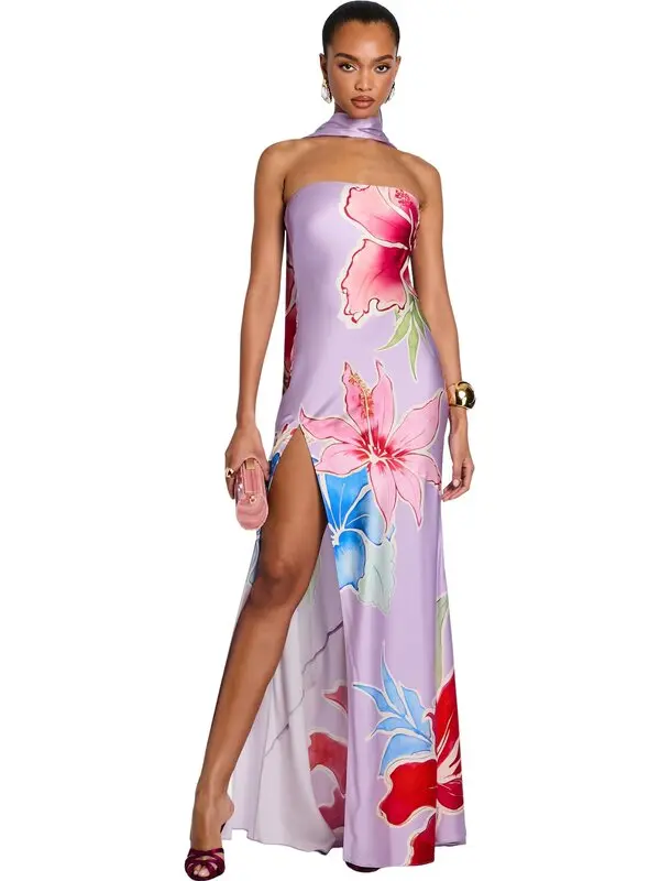 Retrofete Tizzy Strapless Silk Gown - Hibiscus Lavande