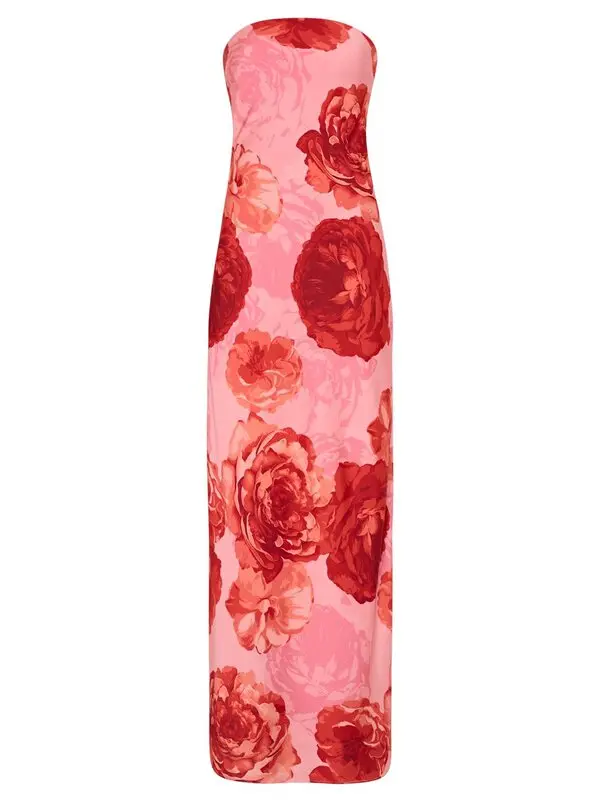 MILLY Vera Satin Floral Maxi Dress - Pink