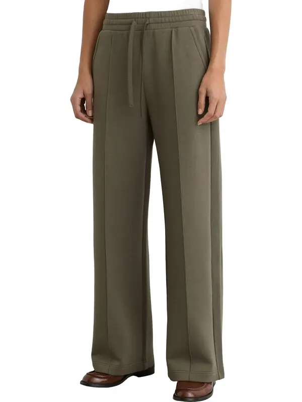 REISS Bella Premium Interlock Wide-leg Joggers - Khaki Green