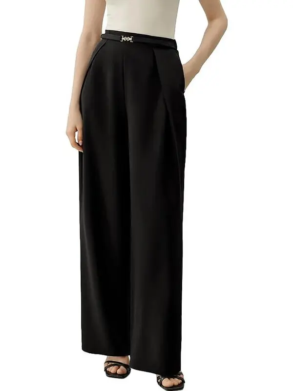 Lilysilk Stretch Heavy-weight Crepe Wide-leg Trousers - Black
