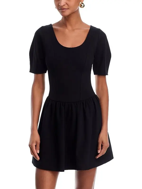 Aqua Ponte Scoop Neck Mini Dress - Black