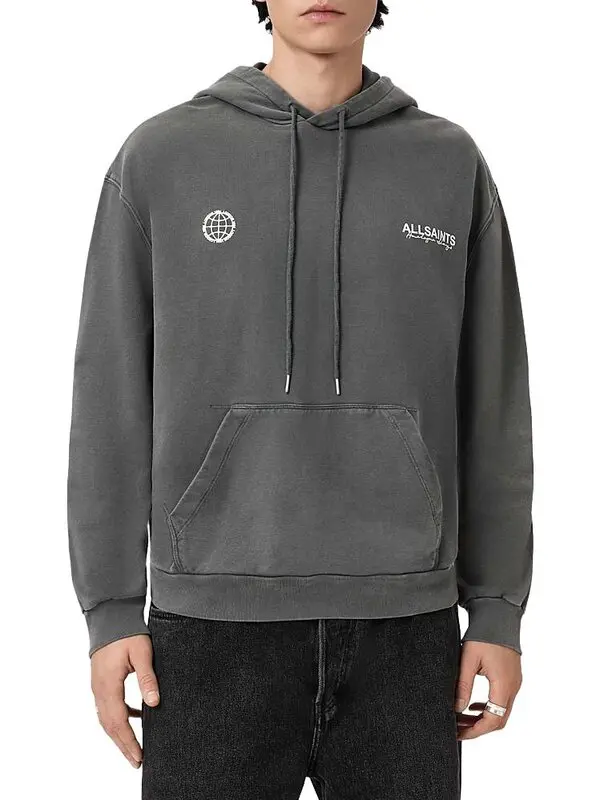 ALLSAINTS Emblem Drawstring Hoodie - Washed Black