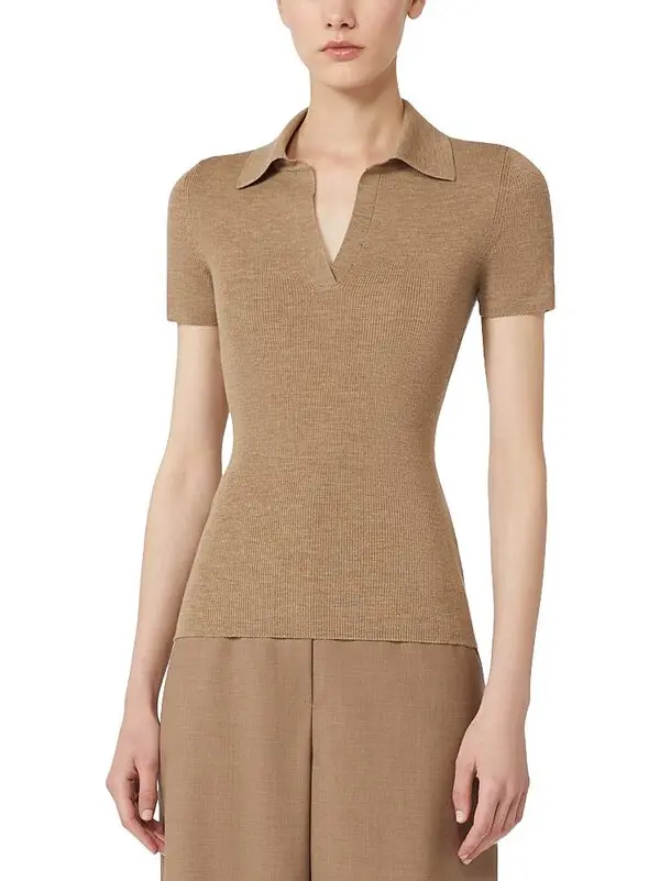 Max Mara Albero Wool Polo Sweater - Gold Beige
