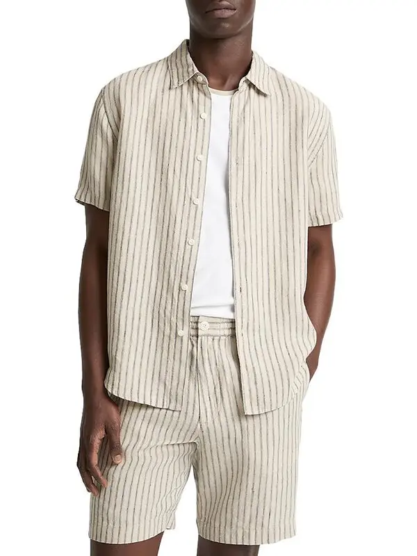 Vince Ballstone Striped Short Sleeve Shirt - Parchment/coastal Stripe