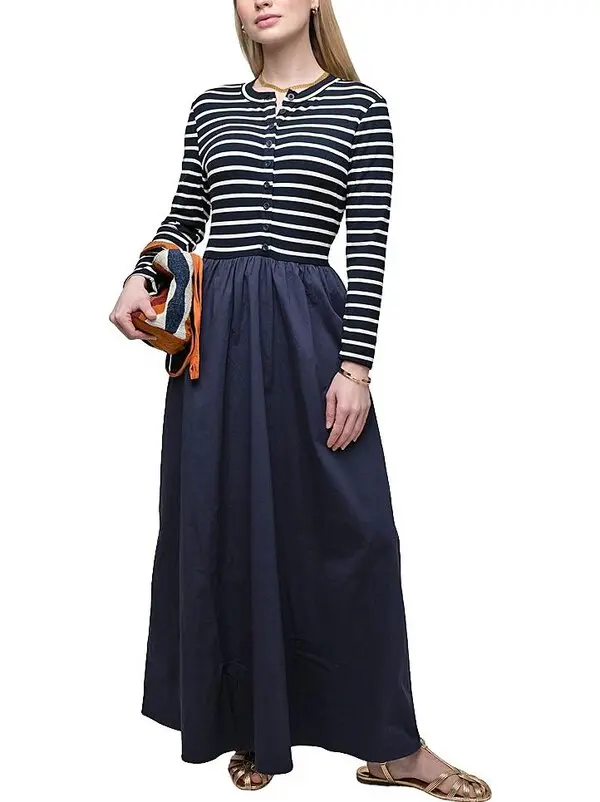 POINT Mixed Media Dress - Navy Stripe