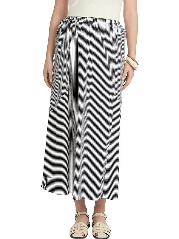 POINT Striped Poplin Skirt - Navy Stripe