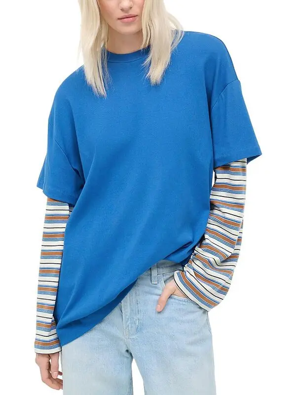 Staud William Striped Top - Blue/ Movaje Stripe