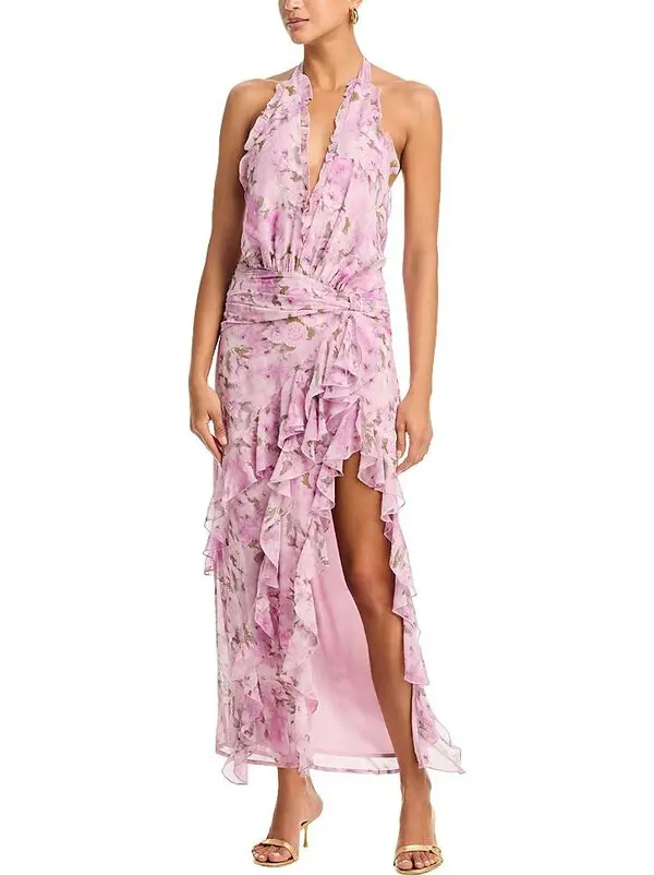 Aqua Floral Ruffle Maxi Dress - Mauve Multi