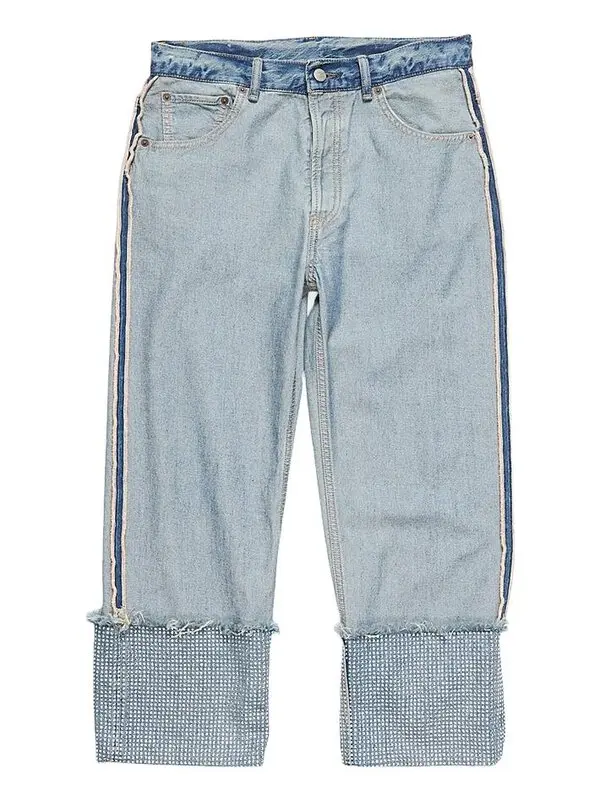 Acne Studios Rhinestone Hem Straight Jeans - Mid Blue