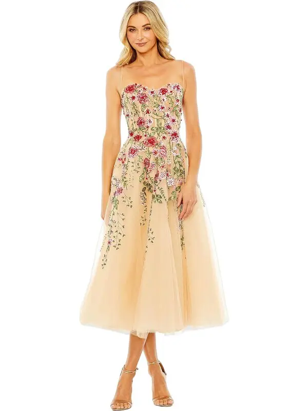 Mac Duggal Floral-embroidered Tulle A-line Dress - Neutral