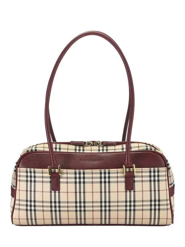 Burberry Jacquard Check Long Bowler Bag - Burgundy