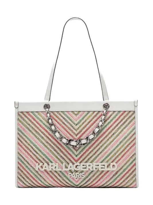 Karl Lagerfeld Paris Savoie Chevron Raffia Tote - Multi Combo