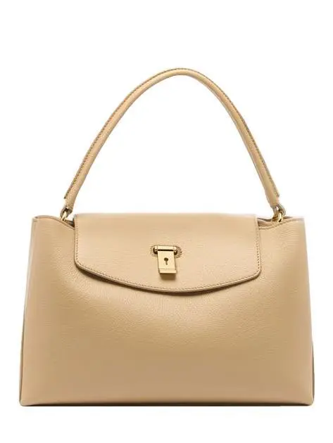 Bally Lock Me Top Handle Bag In Leather - Natural