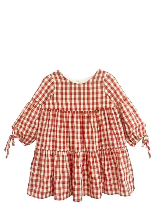 MABEL + HONEY Gingham Tiered Dress - Checkered/ Red