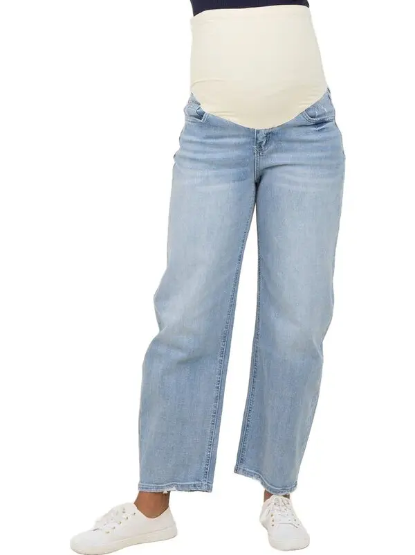 PINKBLUSH Distressed Barrel Leg Maternity Jeans - Light Blue