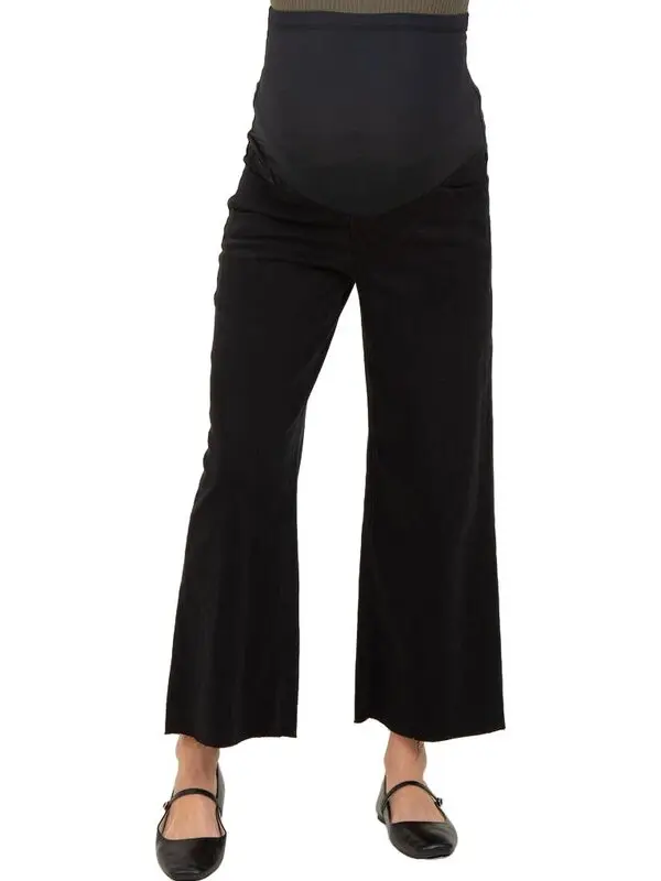PINKBLUSH Raw Hem Crop Wide Leg Maternity Jeans - Black