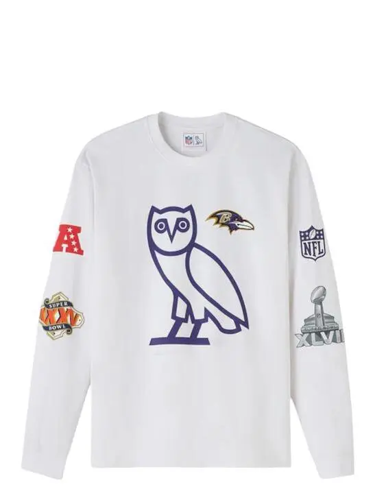 OVO X Nfl Baltimore Ravens Long Sleeve Tee Shirt - White