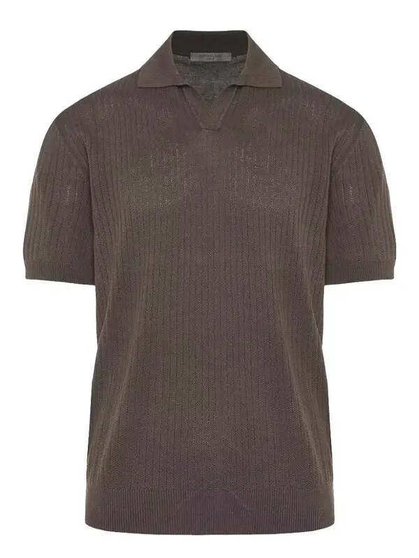 Corneliani Pima Ribbed Short Sleeve Sweater - Brown