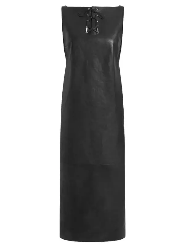 16Arlington Lace-up Leather Midi Dress - Black