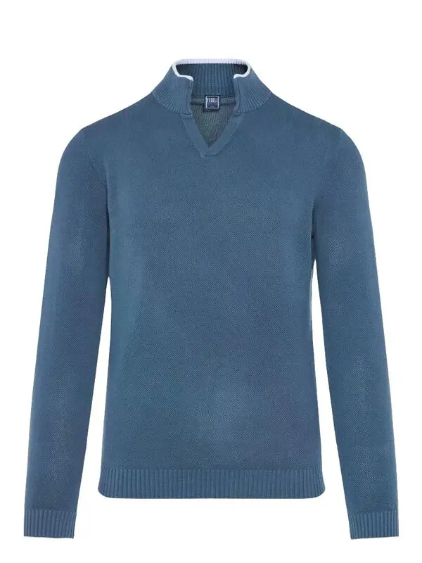Fedeli V-neck Knitted Sweater - Blue
