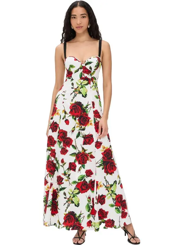 L'Agence Sutton Beaded Strap Maxi Dress - White/red Romantic Rose