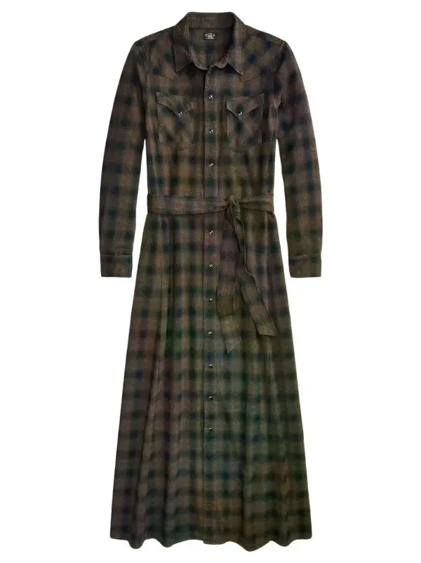 Ralph Lauren Plaid Tie-waist Midi Dress - Brown