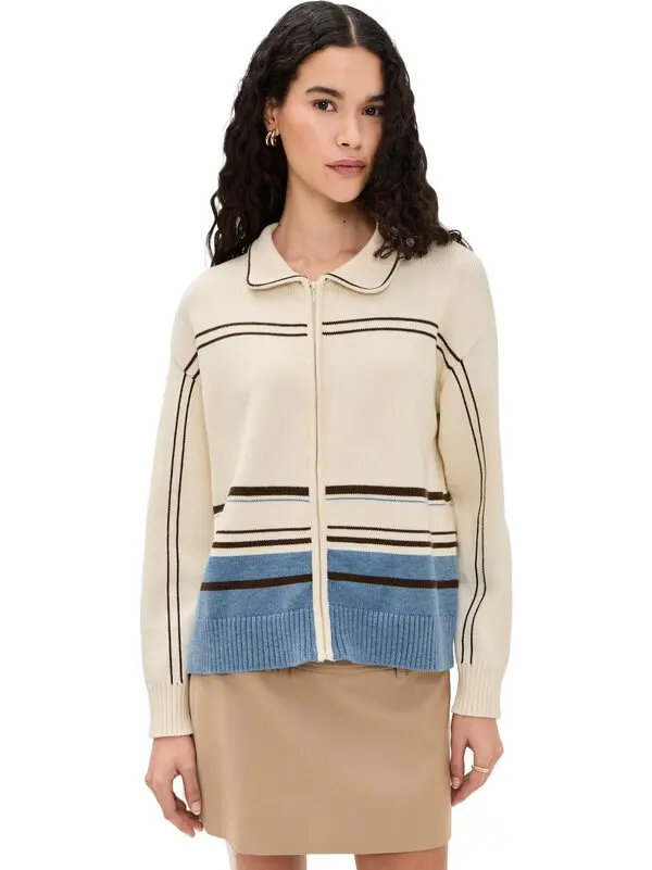 YELLOW THE LABEL Enzo Zip Up Cashmere Sweater - Cream Stripe