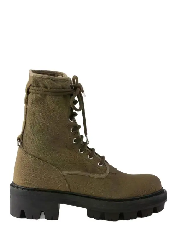 Prada Canvas Lace-up Ankle Boots - Green