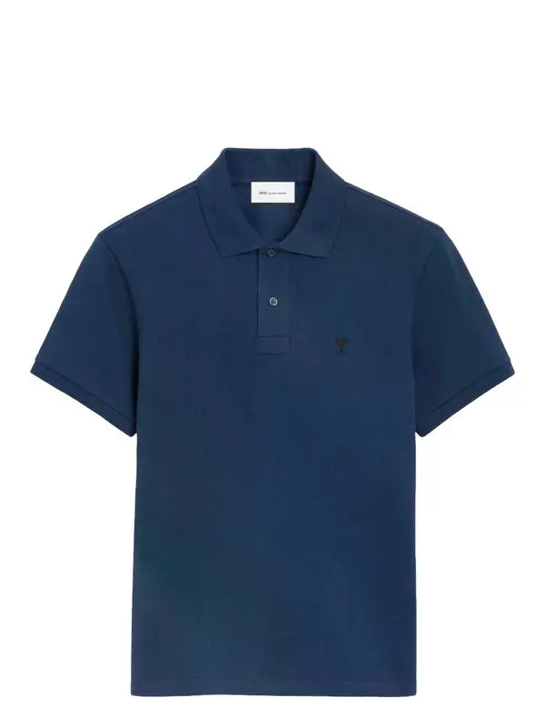AMI Paris De Coeur Logo-detail Polo Shirt - Blue